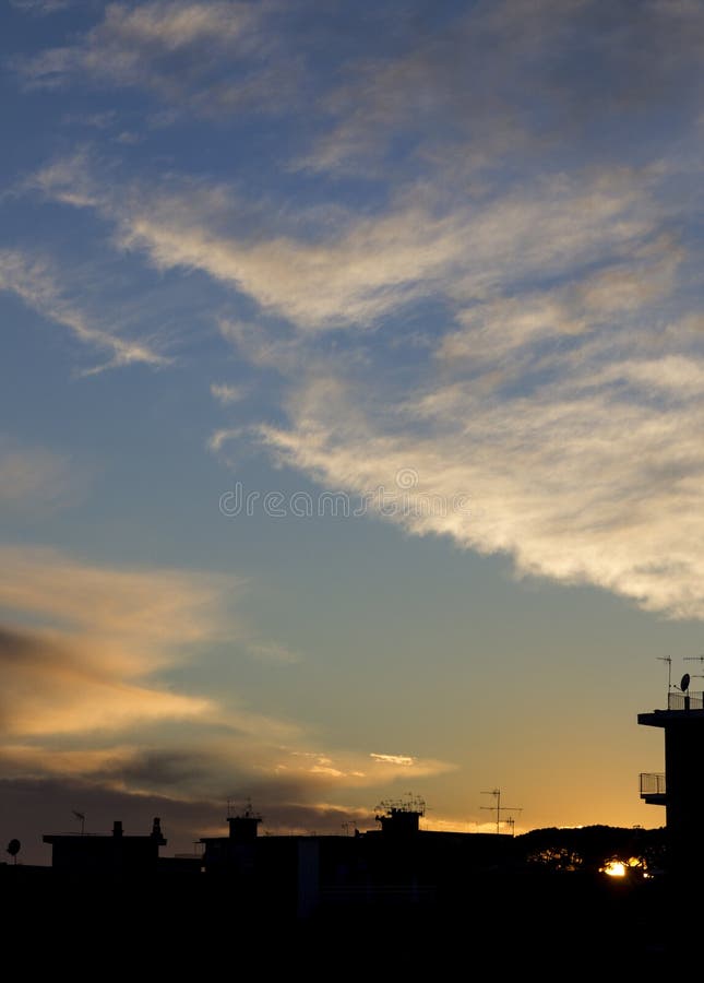 Simple Sunset with Different Clouds and Sky Colors Stock Photo - Image ...