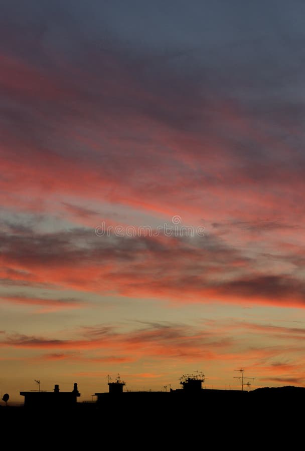 Simple Sunset with Different Clouds and Sky Colors Stock Photo - Image ...