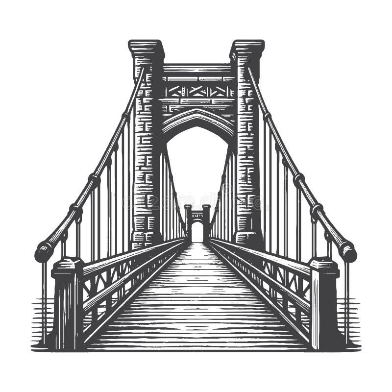 Simple Suspension Bridge Front View Vector Design Vintage Logo Retro ...