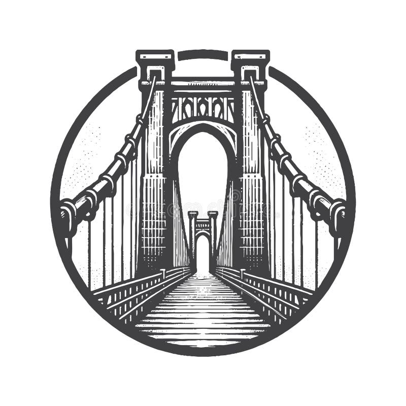 Simple Suspension Bridge Front View Vintage Retro Vector Icon Logo ...