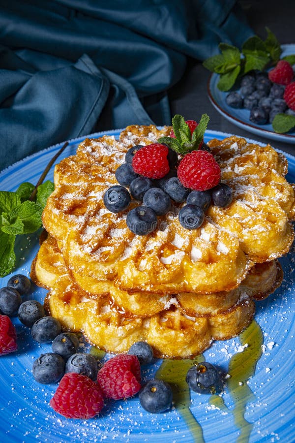 Simple Sweet Waffles with Raspberries and Blueberries Stock Image ...