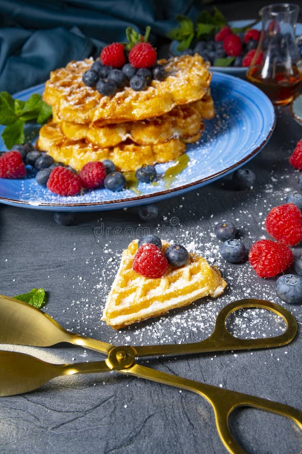 Simple Sweet Waffles with Raspberries and Blueberries Stock Image ...