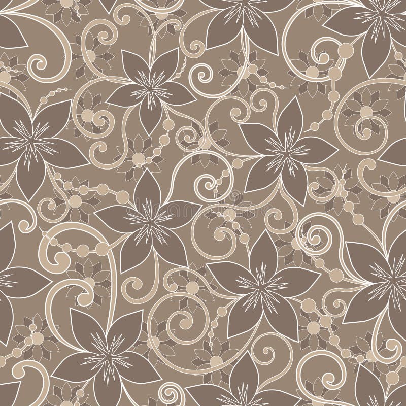 Simple Swirl Pattern and Flowers, Beige Background. Stock Illustration ...
