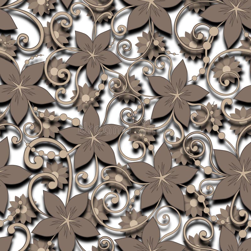 Simple Swirl Pattern and Flowers, White Background. Stock Illustration ...