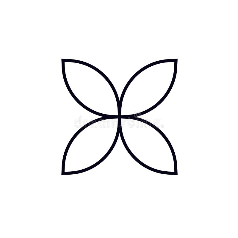 Simple Symmetrical Flower Design with Four Petals and Clean Bold Lines ...