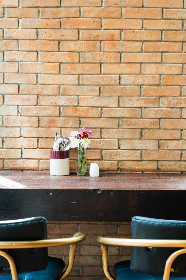 A Simple Table on a Brick Wall Stock Photo - Image of season, salt ...