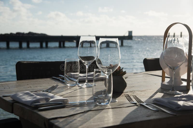 Simple Outdoor Restaurant Table Setting Stock Image - Image of knife ...