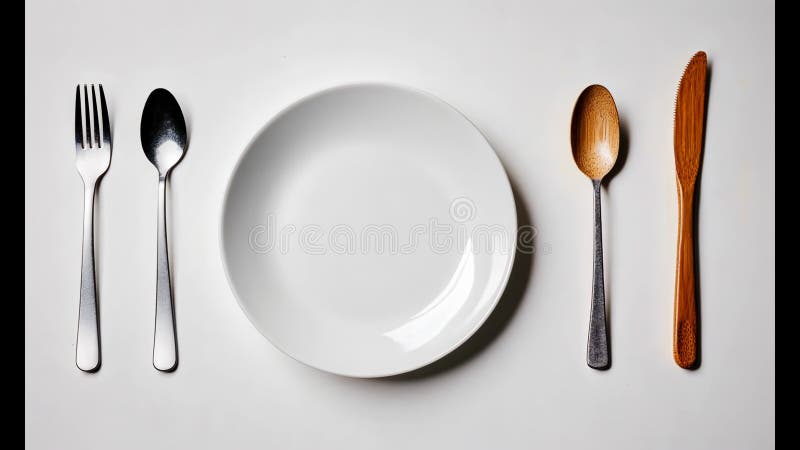 A Simple Table Setting with Utensils Including Fork, Knife, and Spoon ...