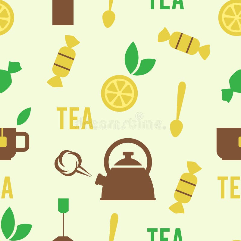 Simple Tea Concept in Seamless Pattern Stock Vector - Illustration of ...