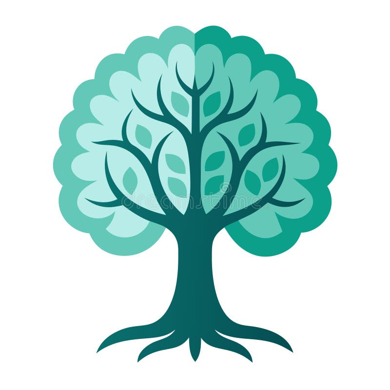 Stylized Tree Illustration in Teal and Turquoise with Decorative ...