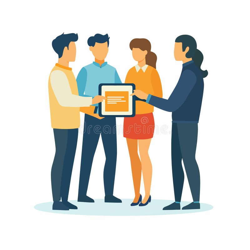 Simple a Team of Coworkers Collaborating on a Digital Tablet. Flar ...