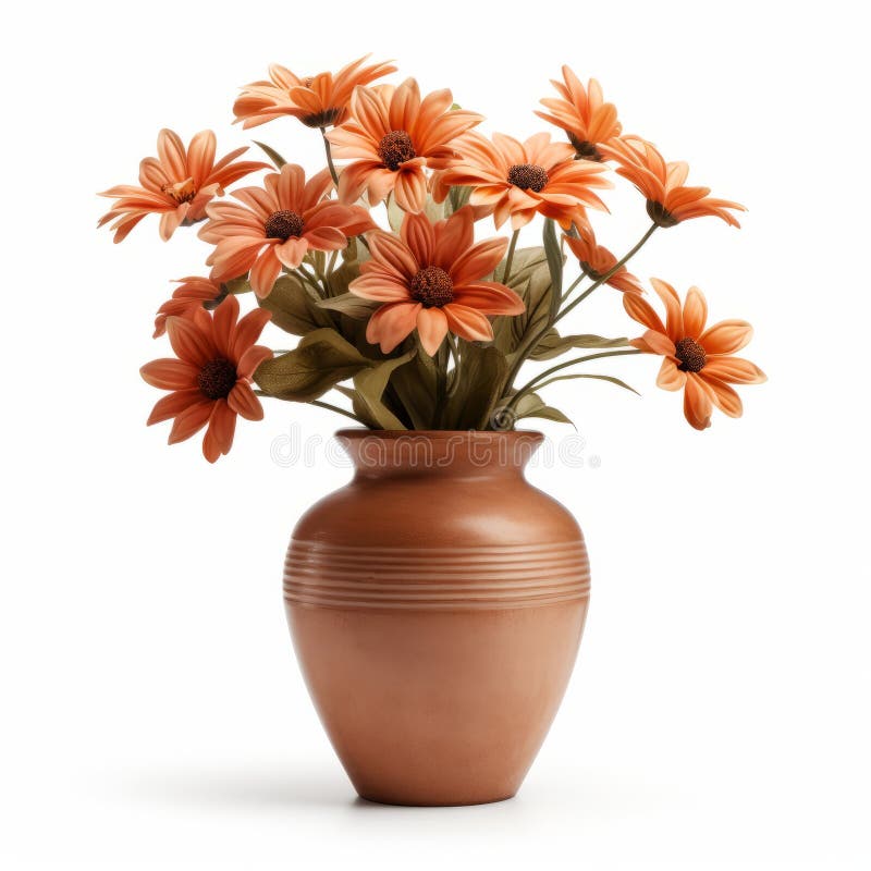 Simple Terracotta Vase: Beautiful Flowers on White Background Stock ...