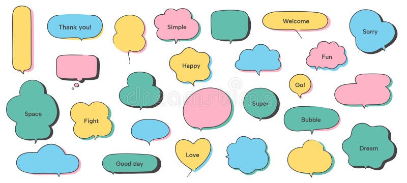 Simple Text Balloon. Doodle Text Frame and Dialog Box Speech Bubbles ...