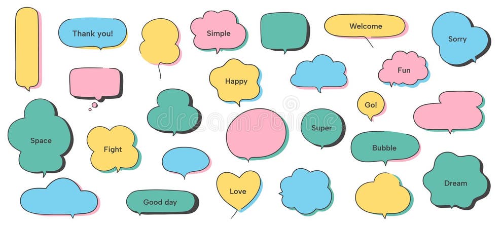 Simple Text Balloon. Doodle Text Frame and Dialog Box Speech Bubbles ...