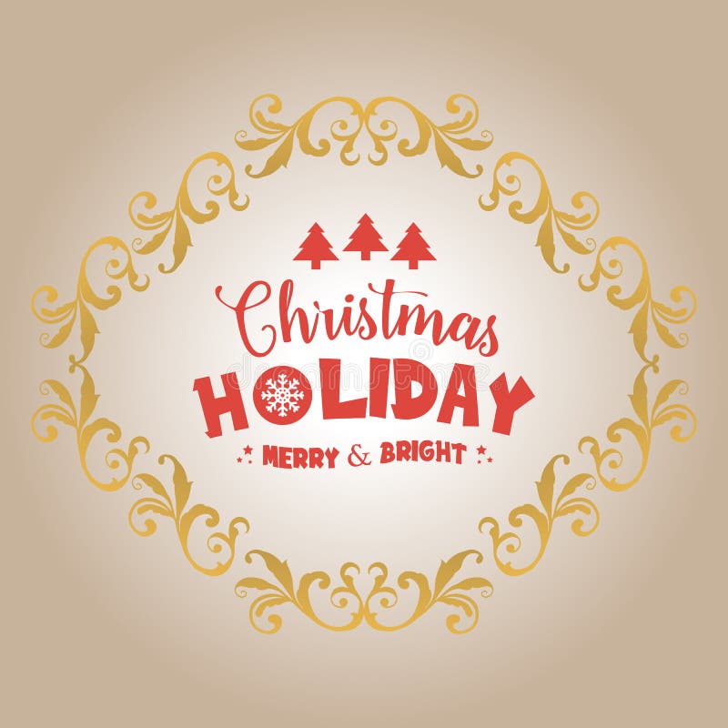 Simple Text of Christmas Holiday, with Pattern of Leaf Floral Frame ...