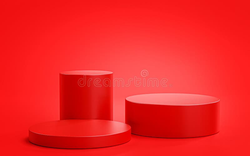 Simple Three Podium Stage Show Product Red 3D Render Stock Illustration ...