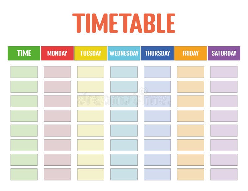 Timetable Template Kids To Color Stock Illustrations – 47 Timetable ...