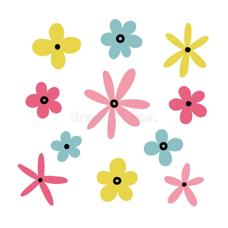 Simple Tiny Daisy Flowers in Doodle Style. Flat Vector Illustration ...