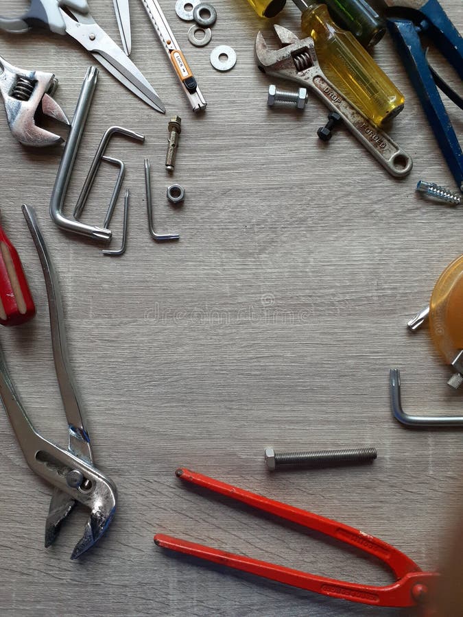 Simple Tools Set on Desk stock photo. Image of machine - 161132958