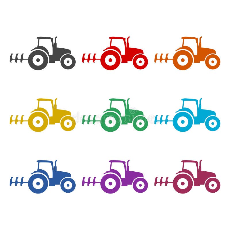 Tractor Icon, Pictogram Tractor, Side View, 6 Colors Included Stock ...
