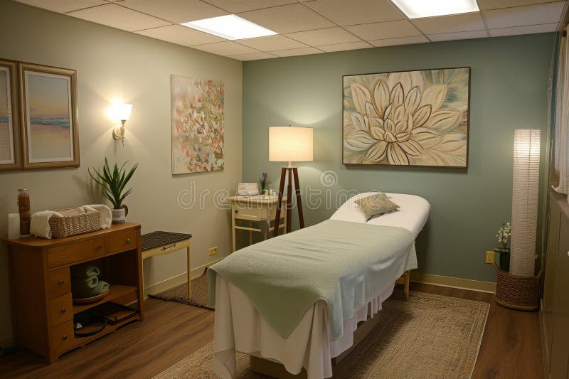 A Simple Treatment Room Featuring a Bed and a Lamp, Providing a ...