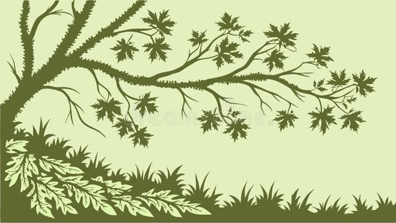 Simple Tree Branches Green Foliage Illustration Vector Nature Scene ...