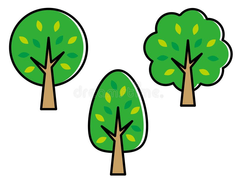 3 Simple Tree Icons with Outlines. Trees with Rounded, Cloud-shaped ...