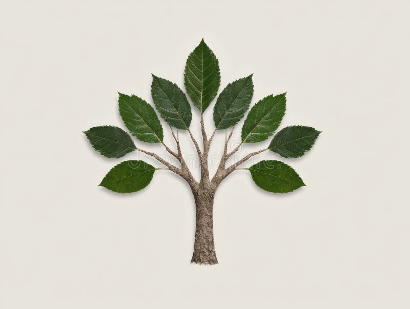 Simple Tree Made of Leaves and Twigs on a White Background Stock ...