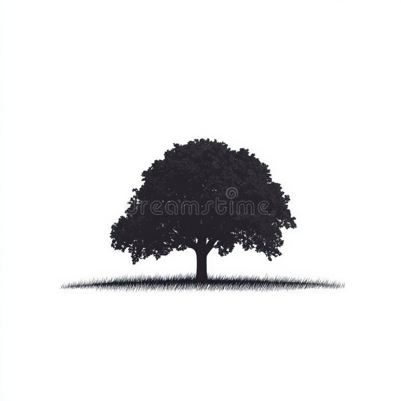 Simple Tree Silhouette , Black and White Illustration Isolated on White ...