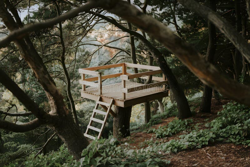 Simple Treehouse Platform in Forested Area Stock Illustration ...
