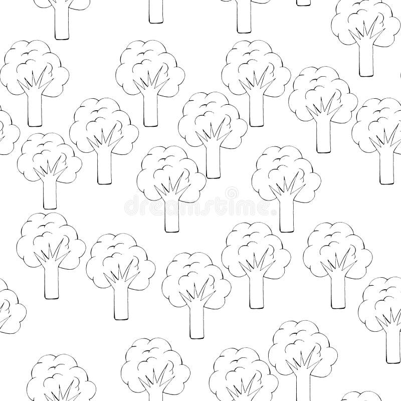 Simple Trees Simple Trees Seamless Pattern in Doodles Style, Coloring ...