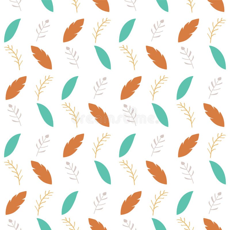 Simple Tribal Leaves Seamless Pattern. Boho Feathers Leaf. Hand Draw ...