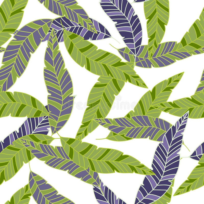 Tropical Linear Leaves Shape Seamless Pattern. Exotic Leaf Elements ...