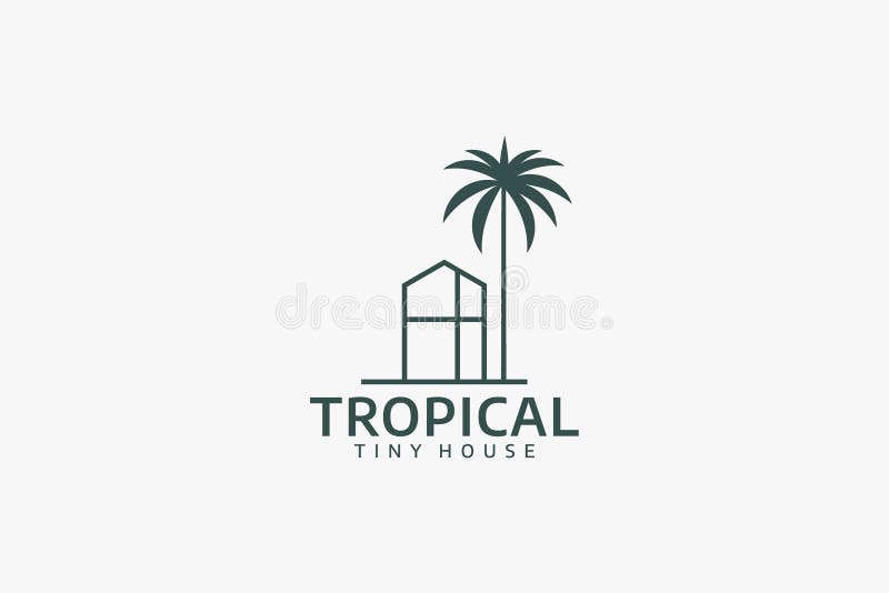 A Simple Tropical Tiny House Logo with a Tiny House and Palm Tree Stock ...