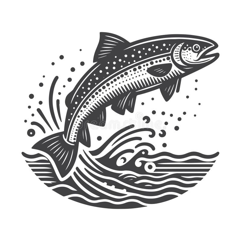 Simple Trout Leaping Upstream Vintage Retro Vector Icon Logo ...