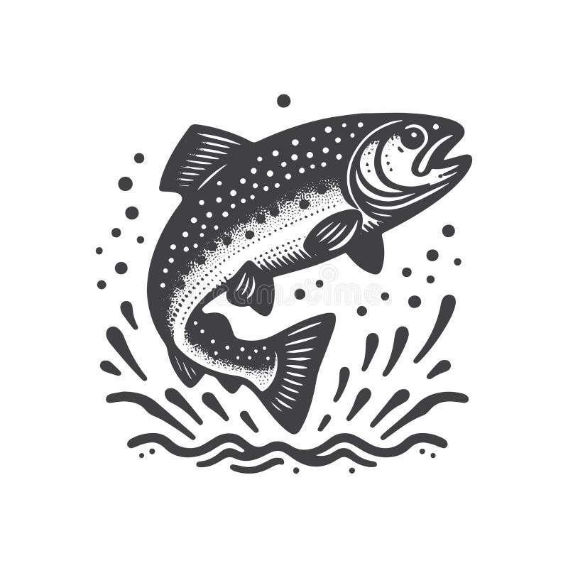 Trout Leaping Upstream Vector Icon Vintage Retro Logo Illustration ...