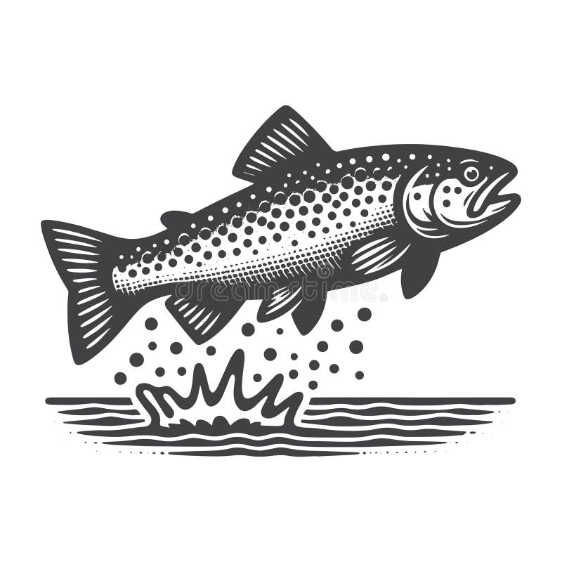 Trout Leaping Upstream Vector Icon Vintage Retro Logo Illustration ...