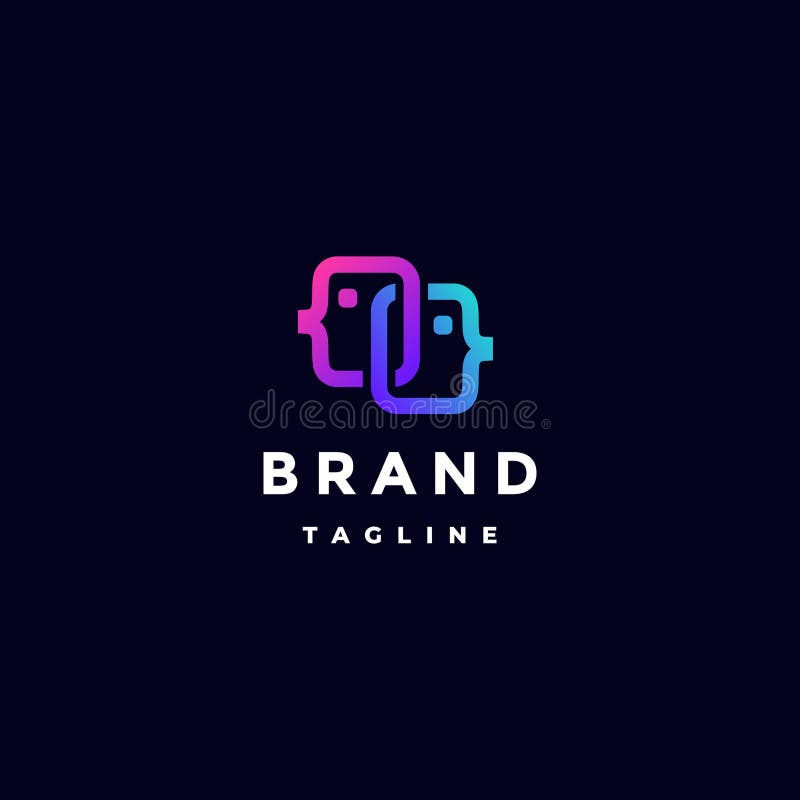 Simple Two Head Lines Connected Logo Design Stock Vector - Illustration ...