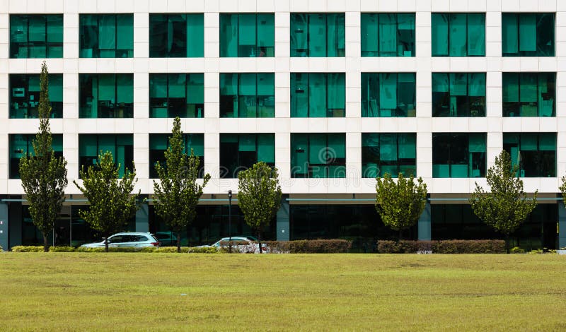 Simple Type Building Facade and Front Big Lawn Stock Image - Image of ...