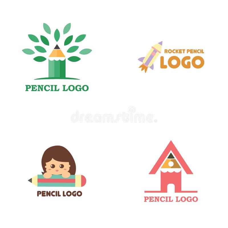 Pencil Logo Set Vector Art Logo Template and Illustration Stock Vector ...