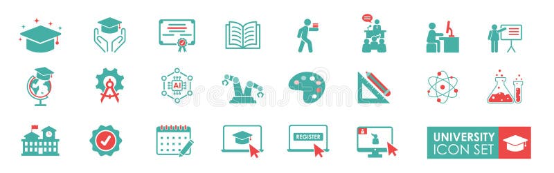 Simple University Icon Set. it Contains Online Education, Audio Courses ...