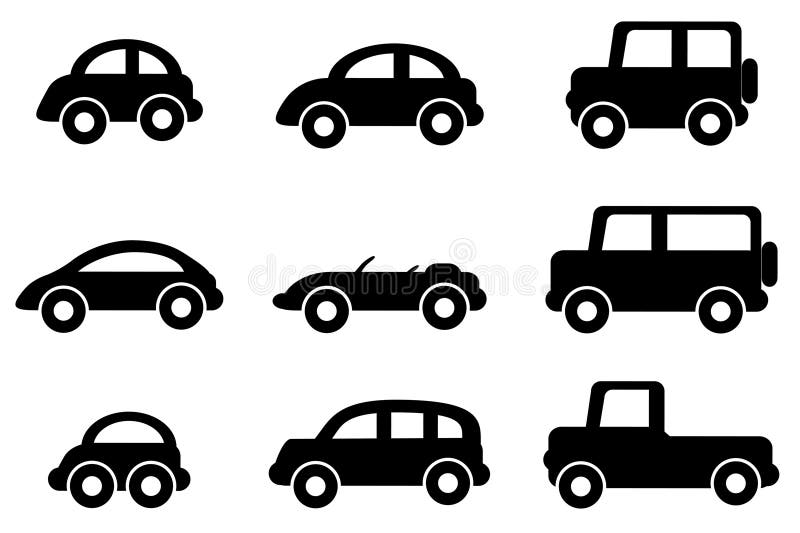 Simple Vector Black Silhouette Car, Set 9, Isolated on White Stock ...