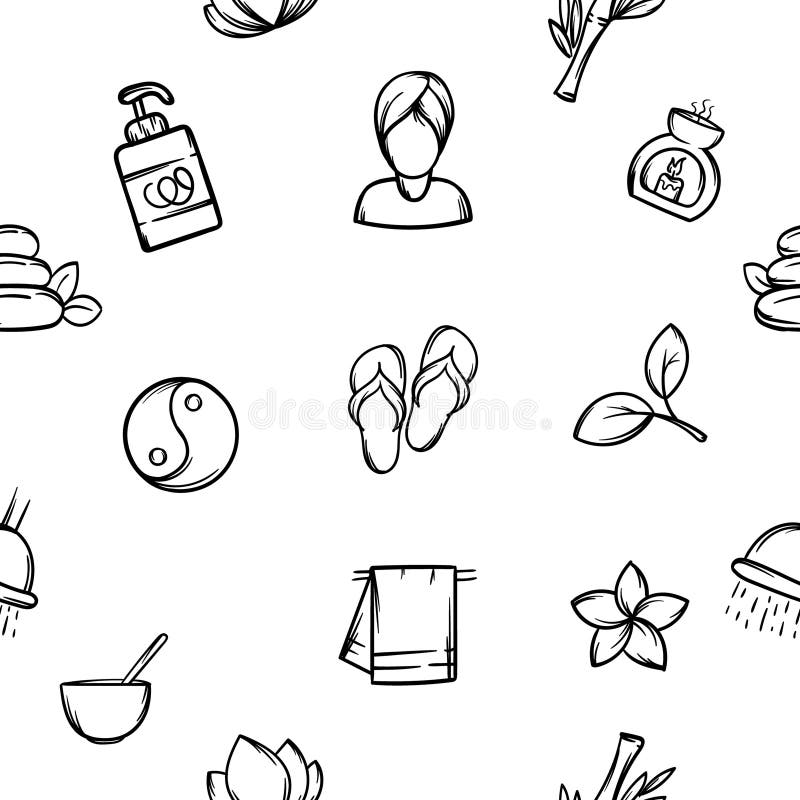 Simple Vector Black and White Seamless Pattern with Spa Salon ...