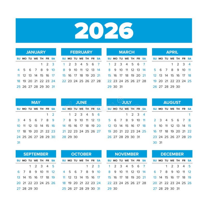Simple Vector Calendar 2026. Weeks Start on Sunday Stock Vector ... Simple Vector Calendar 2026. Weeks Start on Sunday Stock Vector ...