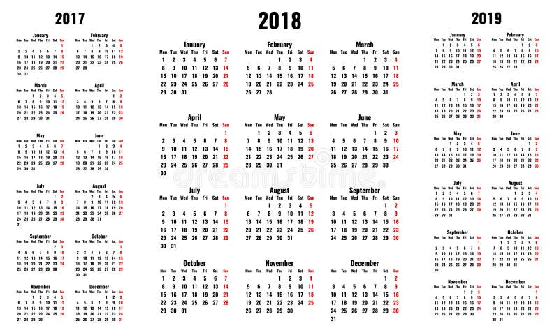 Simple Vector Calendars for 2018 and 2017 2019 Years Stock Vector ...