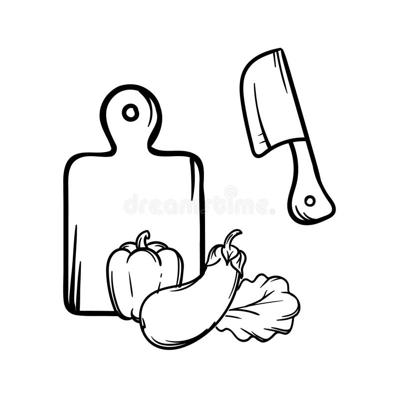 Simple Vector Coloring Book of Vegetables, Cutting Board and Knife ...
