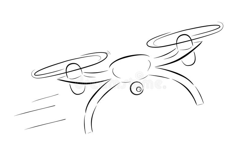 Simple Vector Doodle Sketch, Fly and Fast Moving Drone at White Stock ...