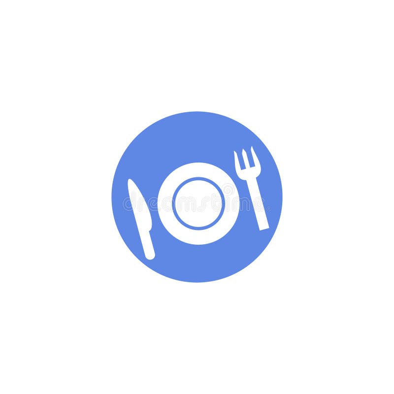 Simple Vector Flat Art Round Icon of Plate with Knife and Fork Stock ...