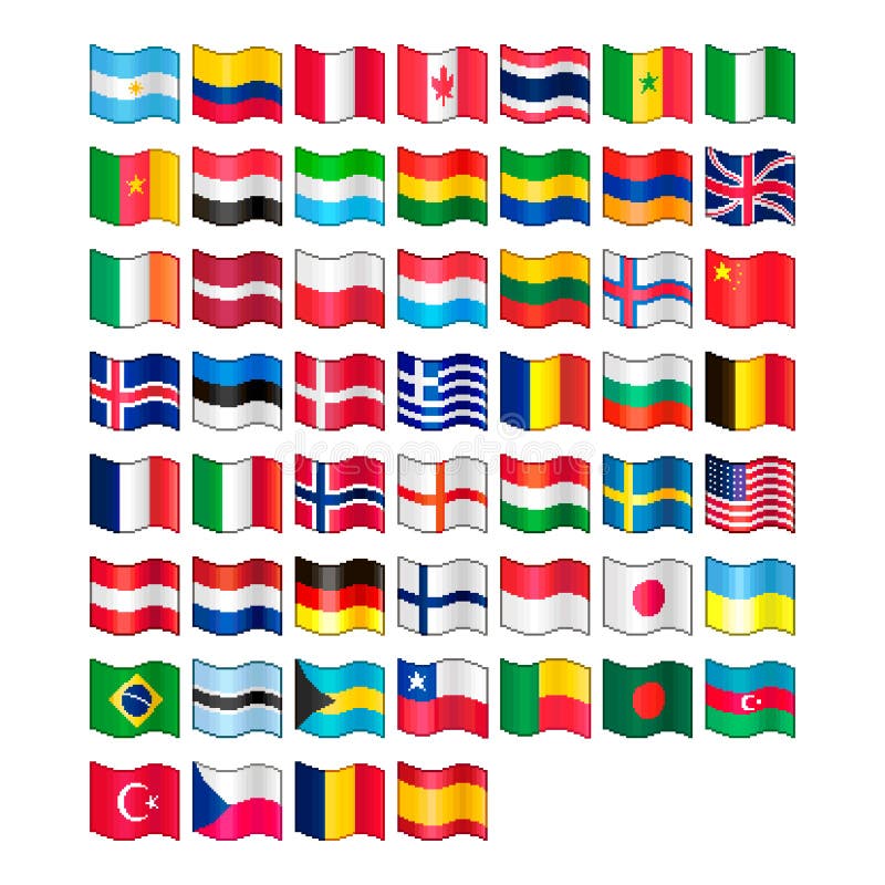 Simple Vector Flat Pixel Art Set of Flowing Flags of Different ...