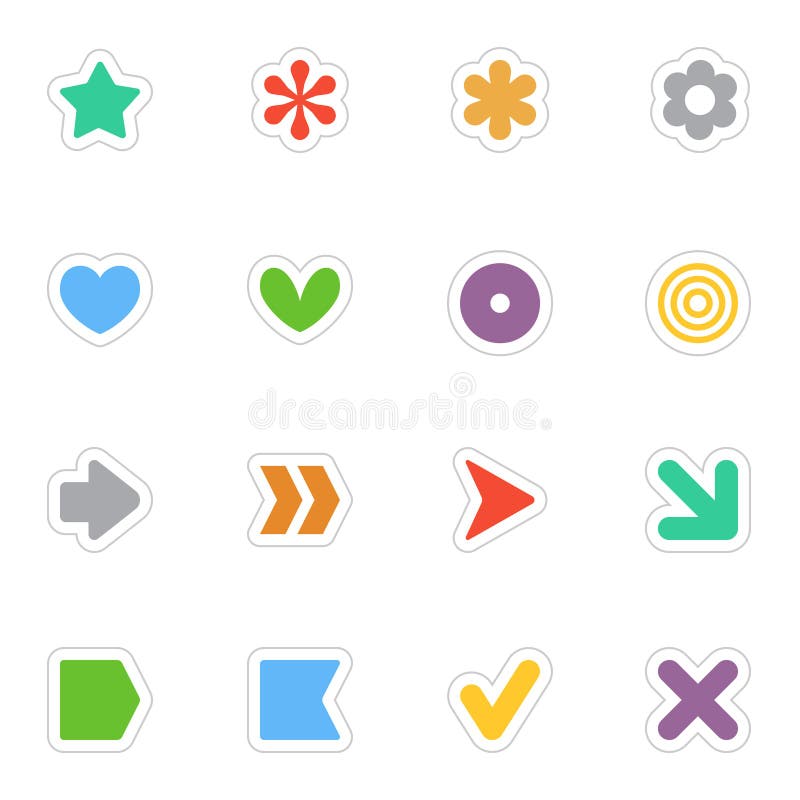 Simple Vector Flat Stickers Icon Set on White Stock Vector ...